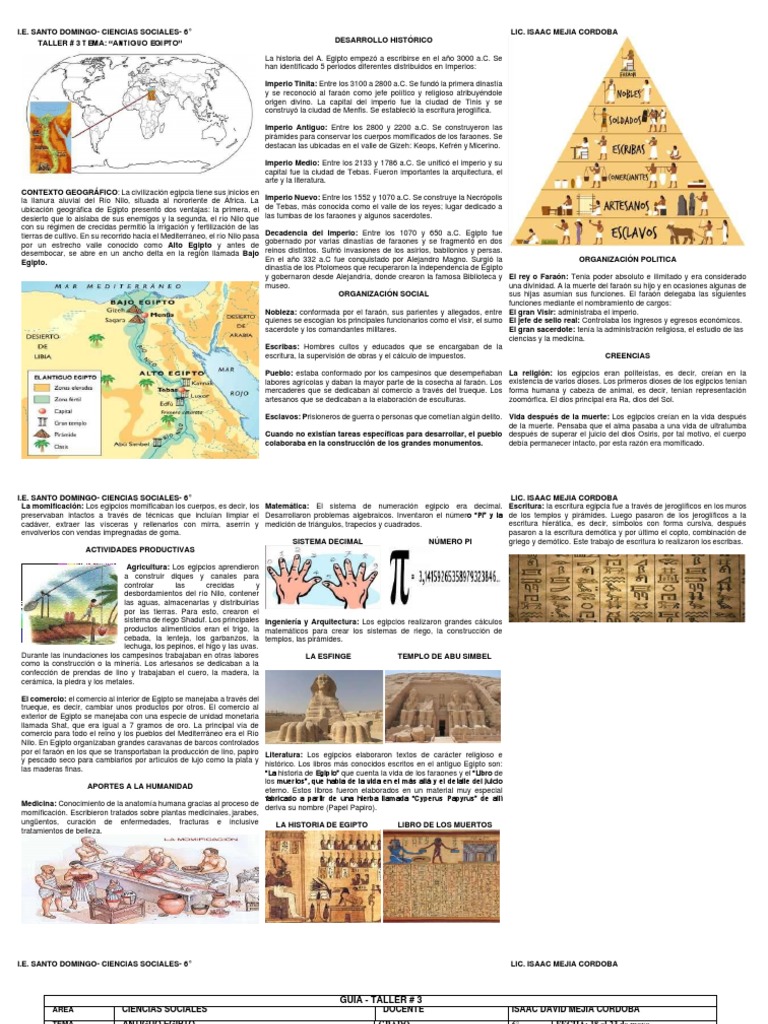 Taller #3 Egipto, Ciencias Sociales 6° | PDF | Antiguo Egipto | Egipto