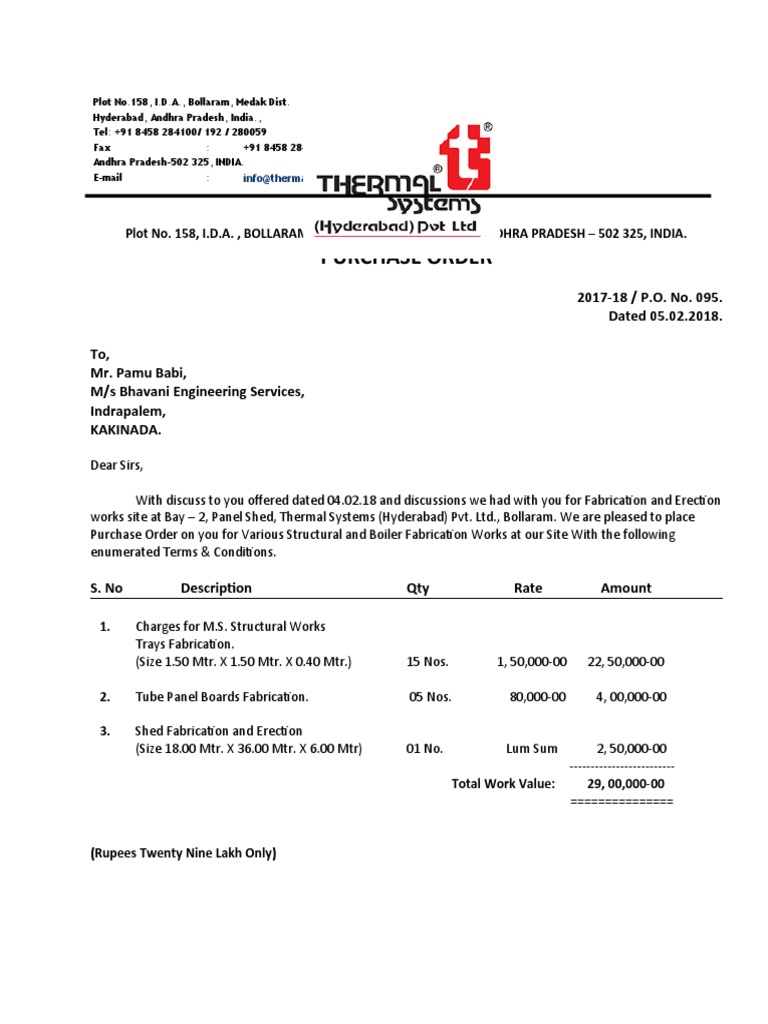 PURCHASE ORDER (Thermal) | PDF | Pipe (Fluid Conveyance) | Economic Sectors