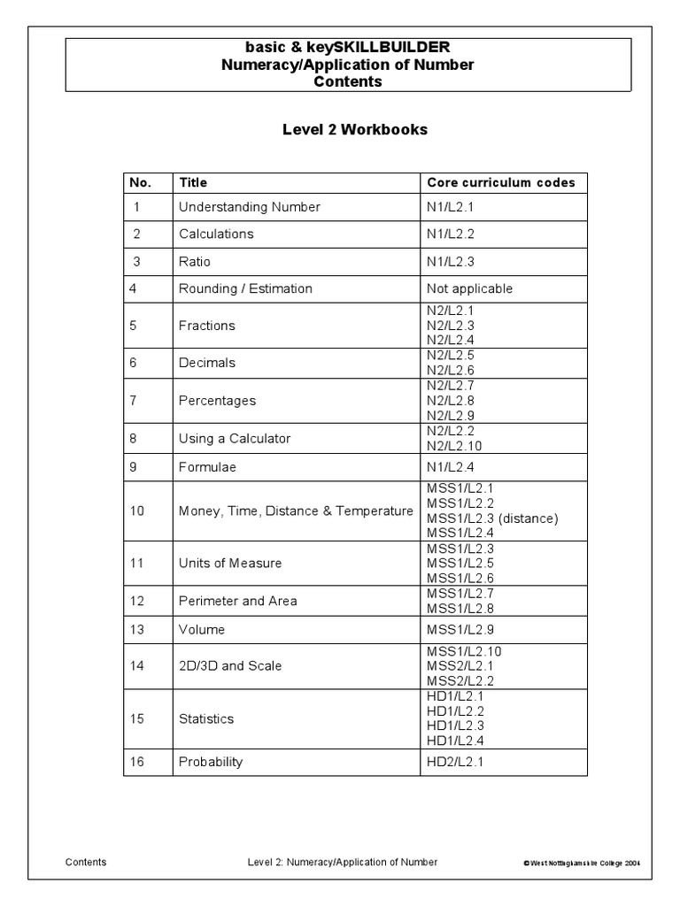 Basic & Keyskillbuilder Numeracy/Application of Number Level 2 ...
