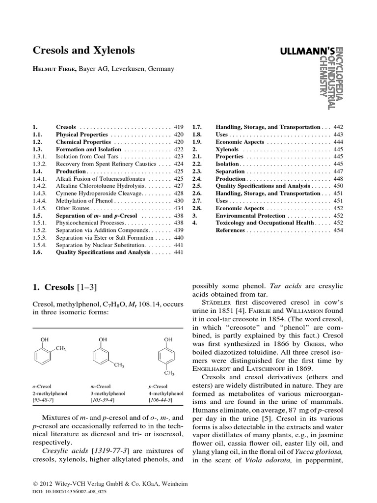 Cresols and Xylenols (P-Cresol) | PDF | Coal | Petroleum