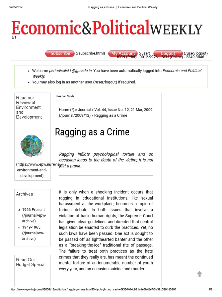Ragging As A Crime - Economic and Political Weekly | PDF | Supreme ...