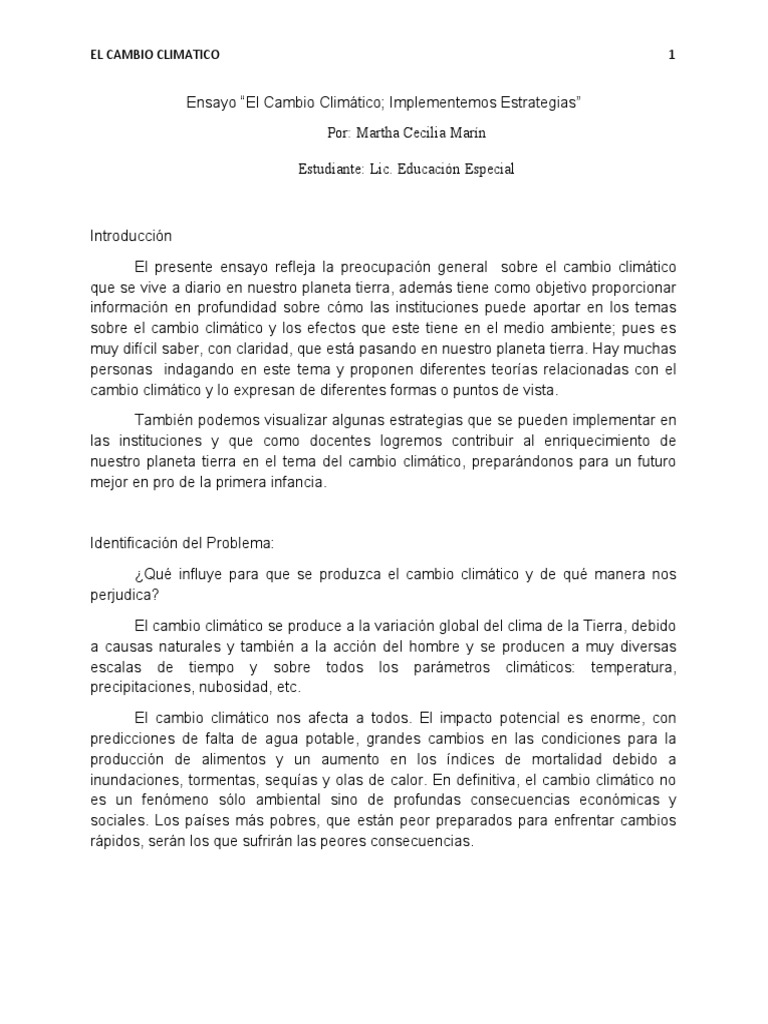 Ensayo Sobre El Cambio Climatico | PDF | Calentamiento global | Clima