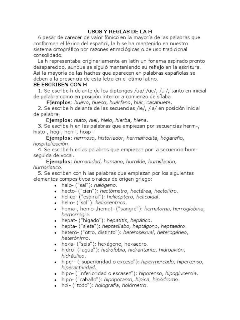 Usos y Reglas de La H | Descargar gratis PDF | Verbo | Morfología ...