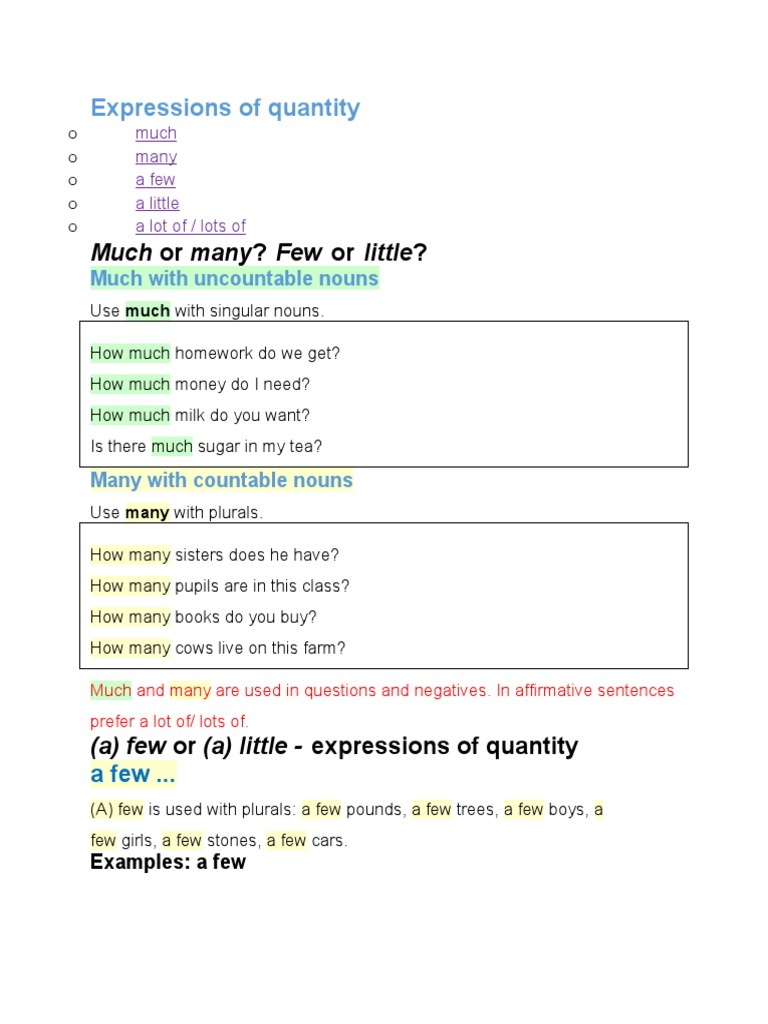 Expressions of Quantity: Understanding the Proper Uses of Much, Many, A ...
