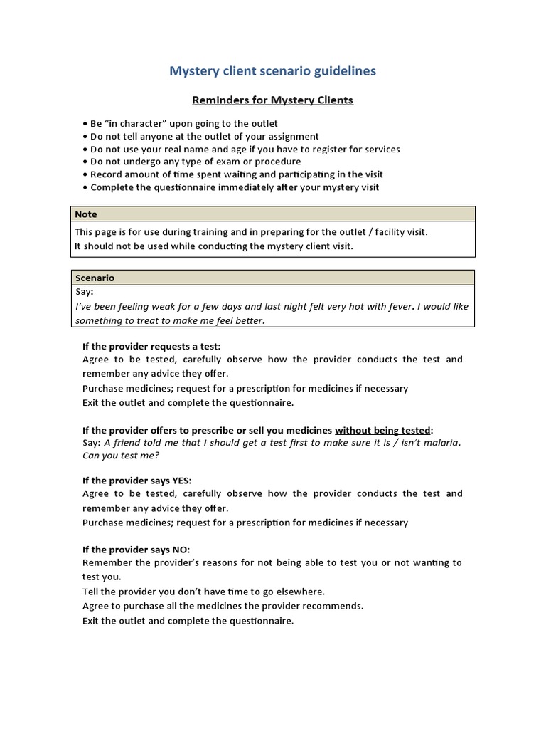 Mystery Clients - Scenario - Tanzania 2015 | PDF