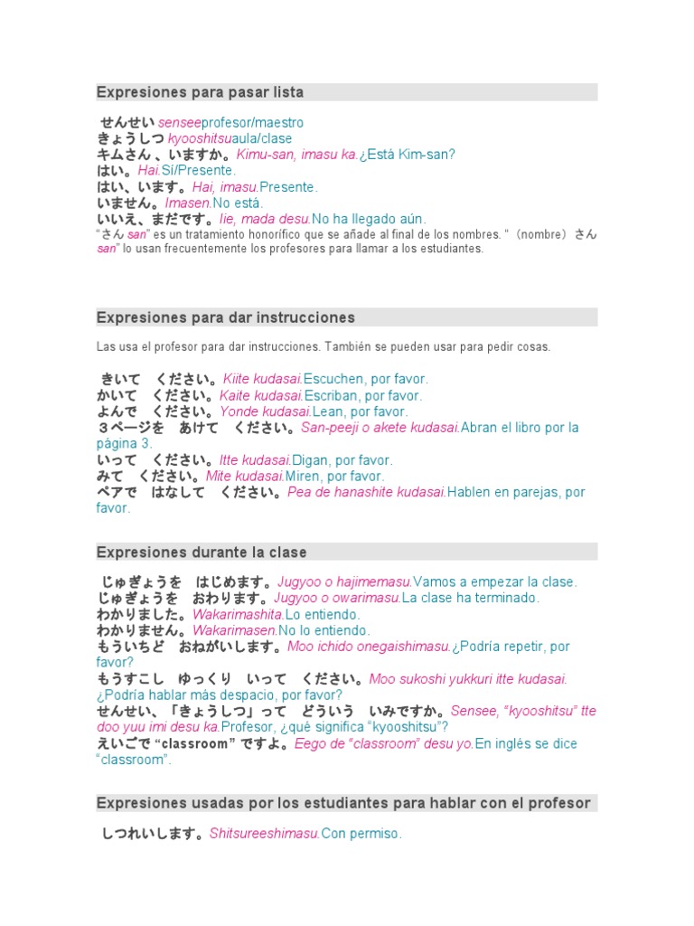 Expresiones Japonesas en Clase | PDF