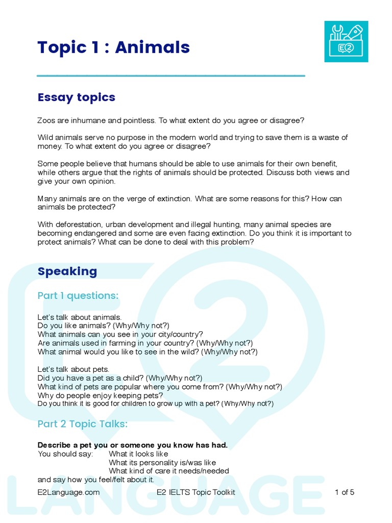 E2 IELTS Topic Toolkit - Animals PDF | PDF | Predation | Zoo