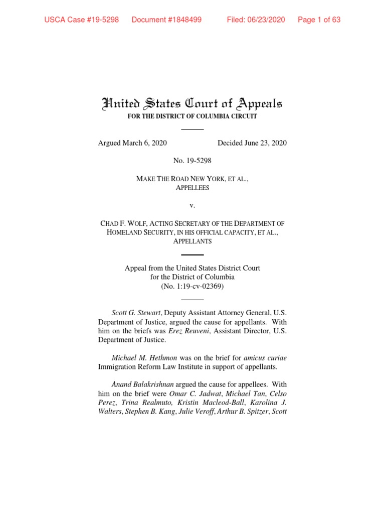 6 23 20 DC Circuit Expedited Removal Opinion | PDF | Illegal ...