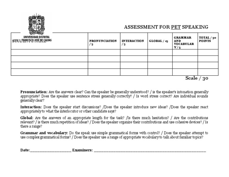 Assessment For Pet Speaking | PDF | Language Arts & Discipline