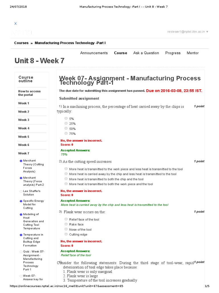 Unit 8 - Week 7: Week 07-Assignment - Manufacturing Process Technology ...