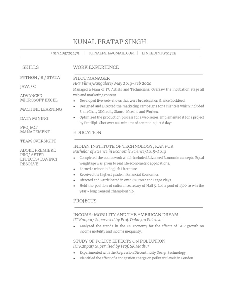 Kunal Pratap Singh: Skills Work Experience | PDF | Economies | Business