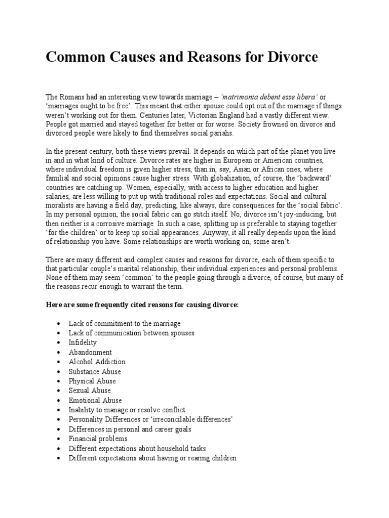 Common Causes and Reasons For Divorce | PDF | Divorce | Marriage