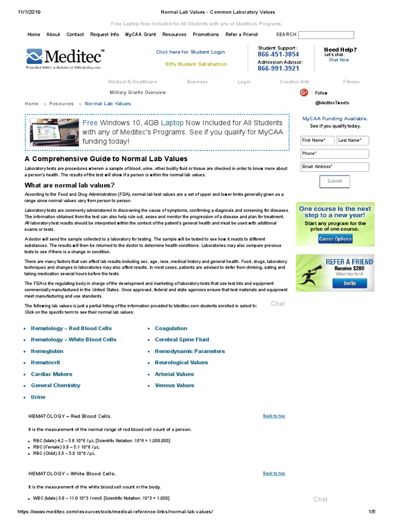 Normal Lab Values - Common Laboratory Values | PDF | Diastole | Blood ...