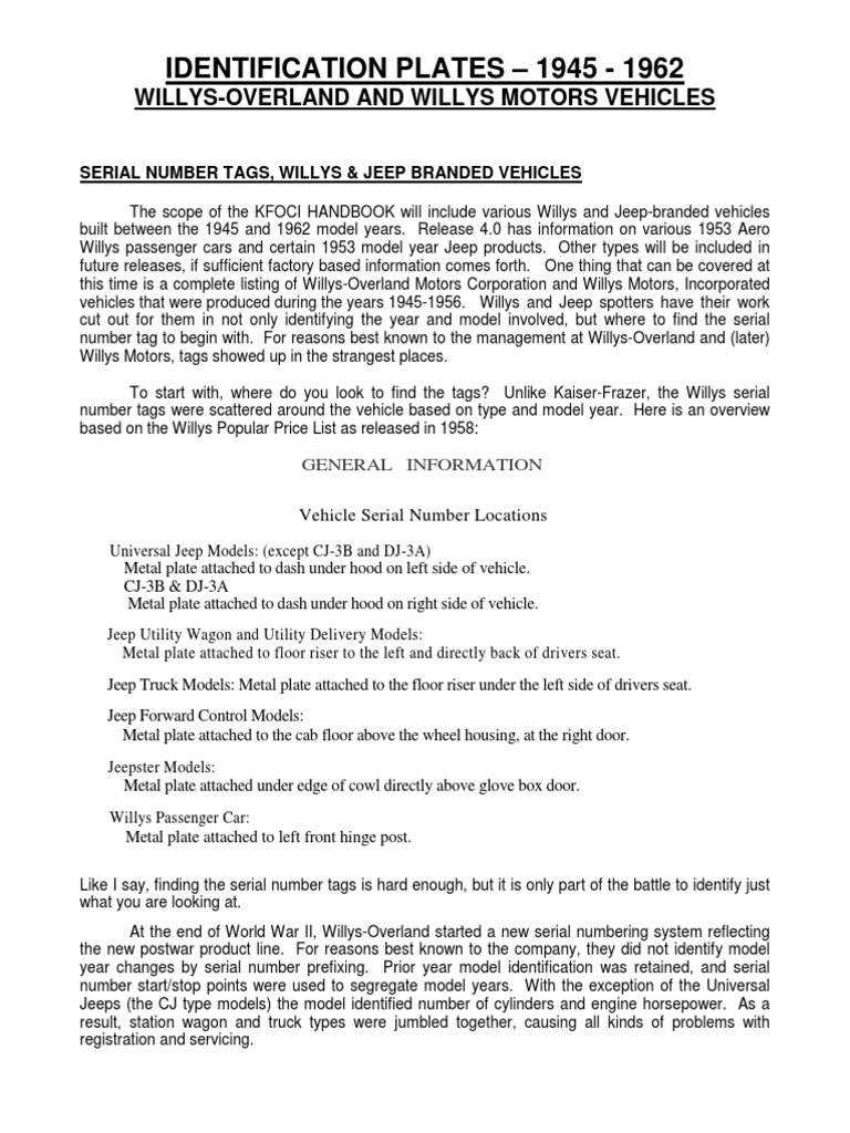 Willys Identification Tags | PDF | Jeep | Land Vehicles