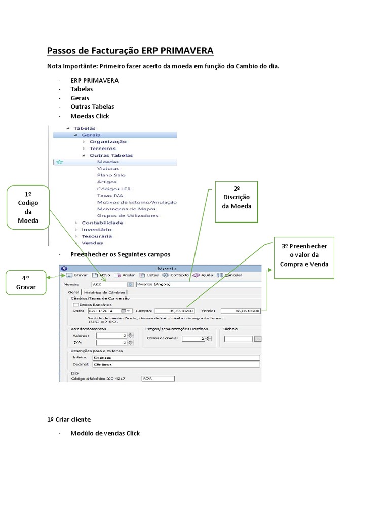 Passos de Facturação ERP PRIMAVERA | PDF | Moeda | Economias