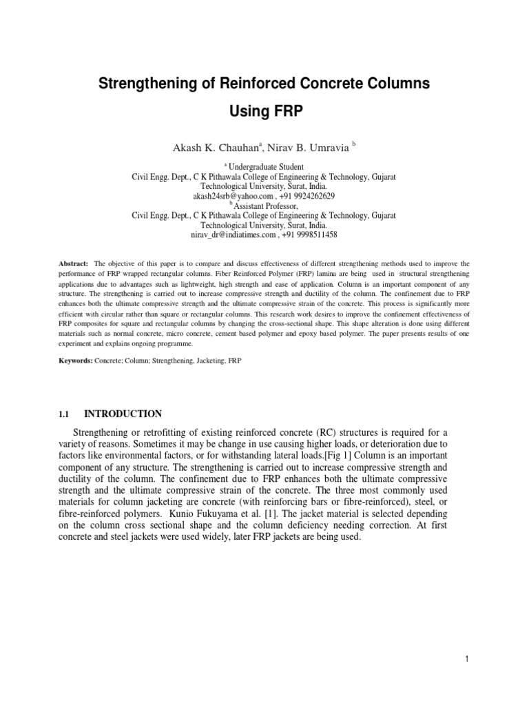 Strengthening of Reinforced Concrete Columns Using FRP: Akash K. Chauhan Nirav B. Umravia | PDF ...