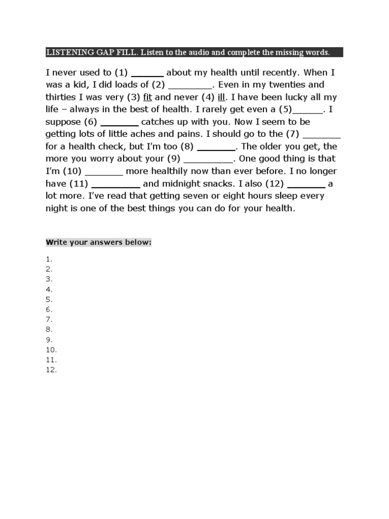 Lifestyle LISTENING GAP FILL | PDF | Self-Improvement | Wellness