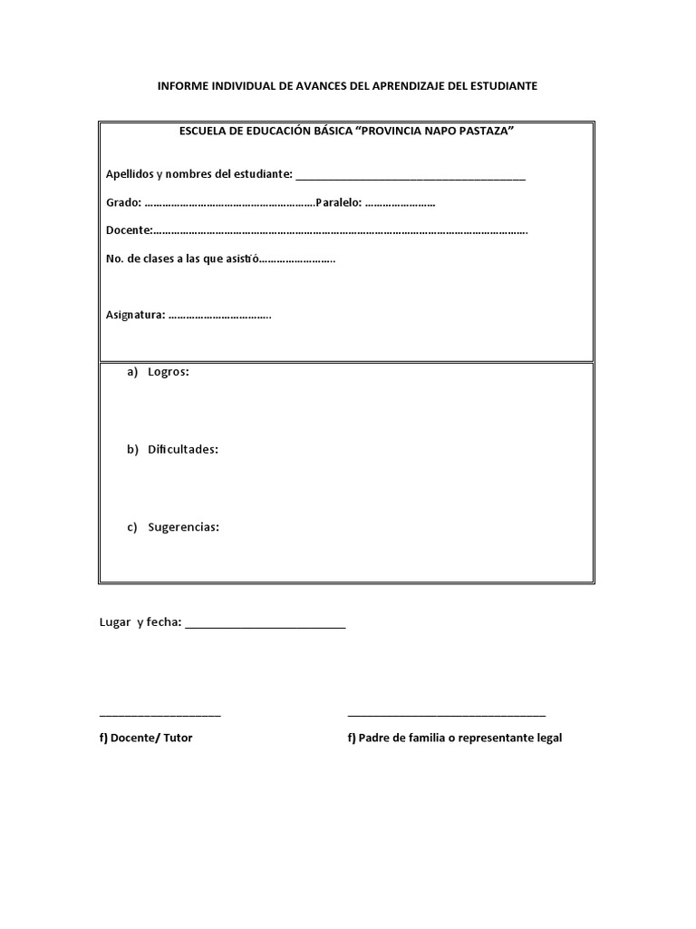 Informe de Avances del Estudiante | PDF | Crecimiento personal y ...