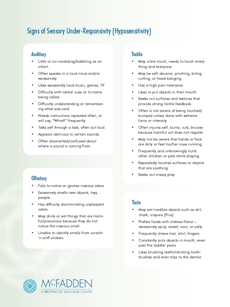 Signs Of Sensory Under Responsivity Hyposensitivity Auditory