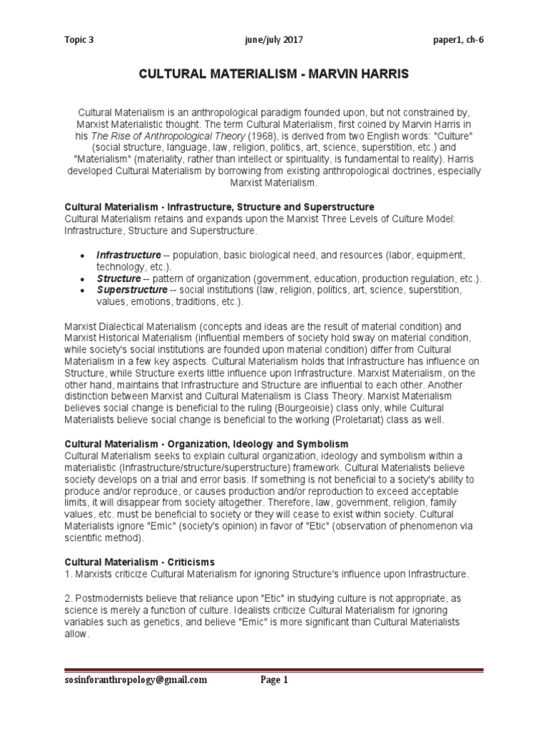 Cultural Materialism (Paper1, Chapter 6) | PDF | Materialism | Marxism