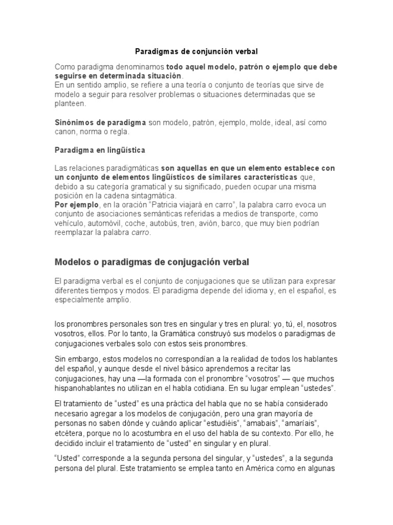 Paradigmas de Conjugación Verbal en Español | PDF | Paradigma | Verbo