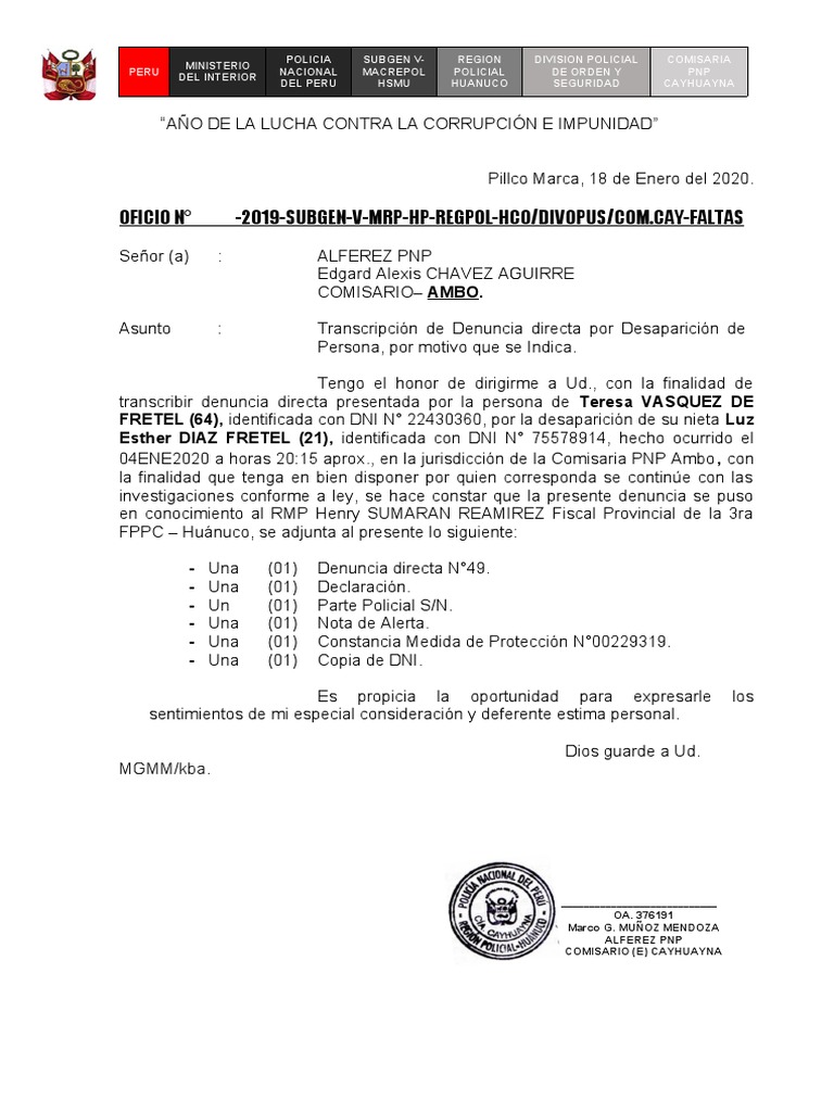 Oficio Transcripcion Ambo | PDF | Policía | Corrupción política