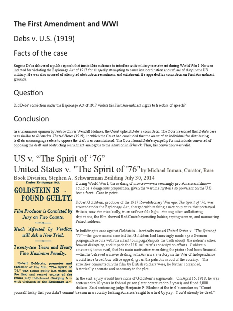 First Amendment Cases in WWI | PDF | League Of Nations | First ...