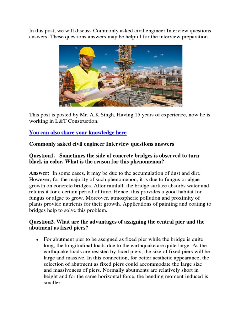 Civil Engineer Interview Prep | PDF | Bridge | Concrete