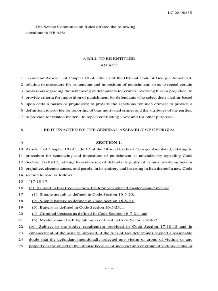 Georgia House Bill 426 | PDF | Misdemeanor | Sentence (Law)