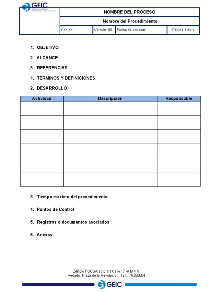 Plantilla de Procedimientos | PDF