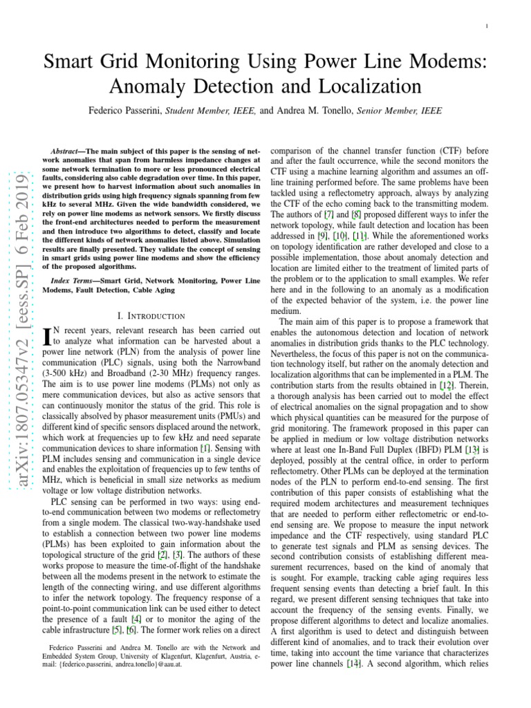 Smart Grid Monitoring Using Power Line Modems: Anomaly Detection and ...