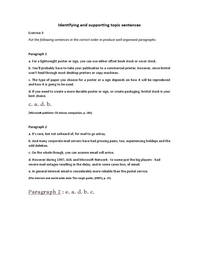 Identifying and Supporting Topic Sentences | PDF | Mail | Internet