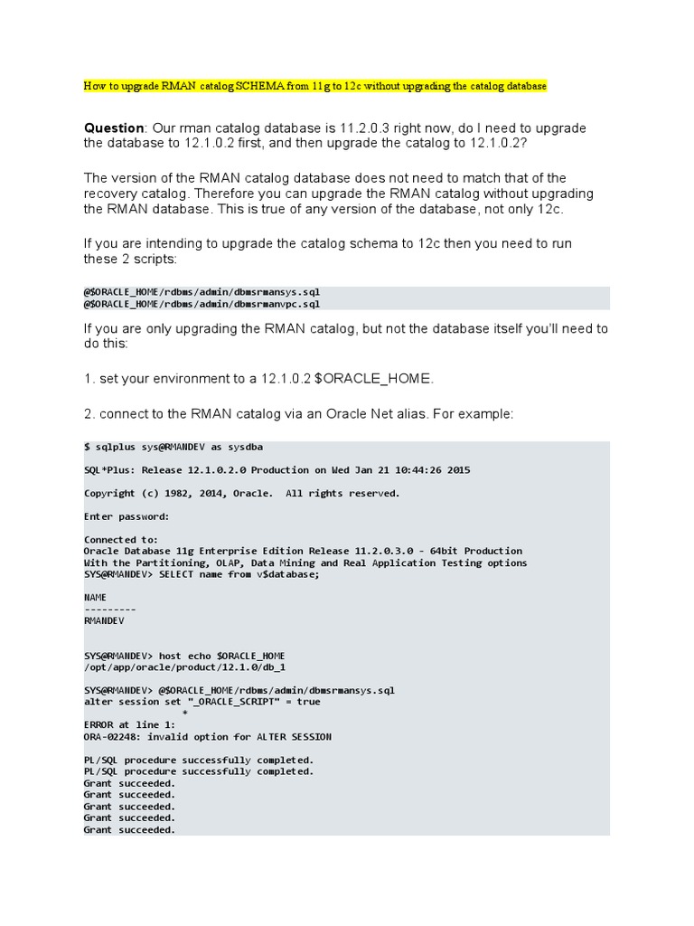 How To Upgrade RMAN Catalog SCHEMA From 11g To 12c Without Upgrading ...