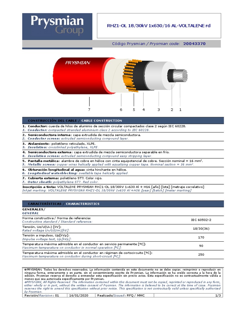 Especificaciones del Cable RHZ1-OL | PDF | Electromagnetismo ...