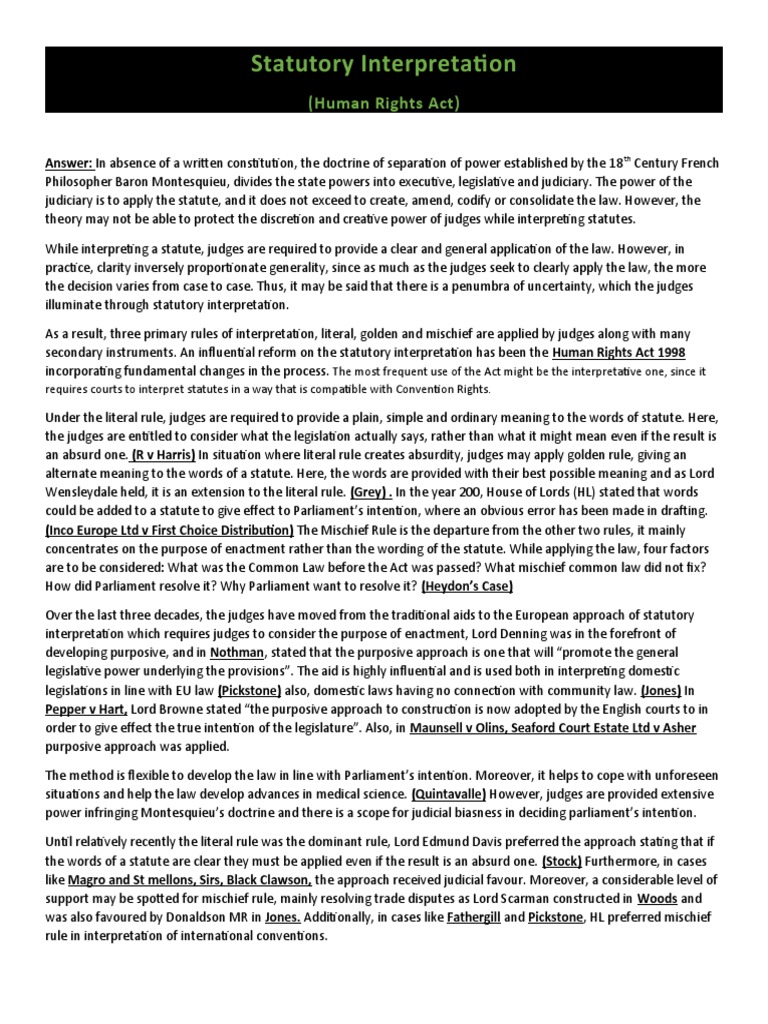 Statutory Interpretation and the Human Rights Act | PDF | Statutory ...