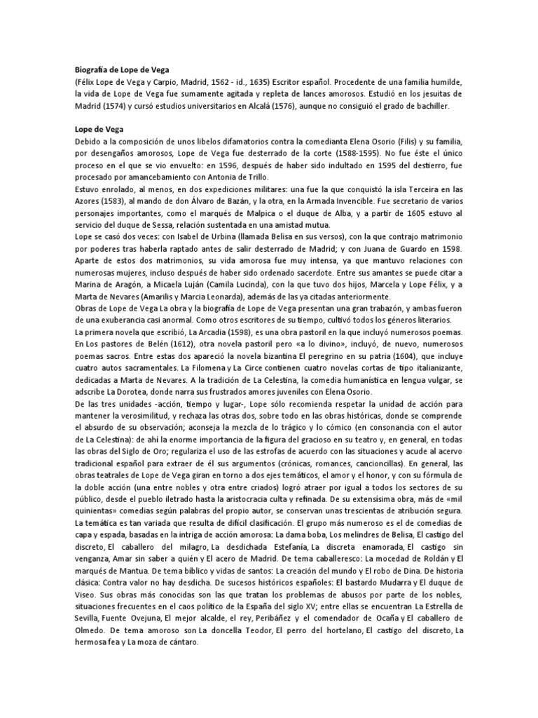 Biografía de Lope de Vega | PDF