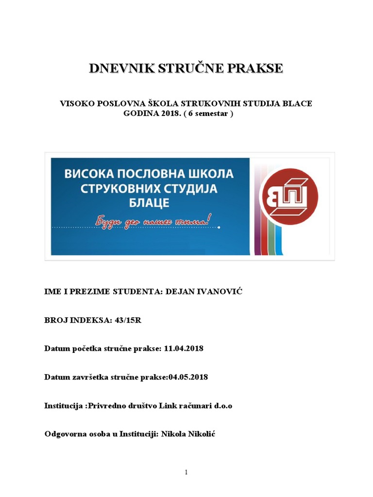 Dnevnik Stručne Prakse 1 | PDF