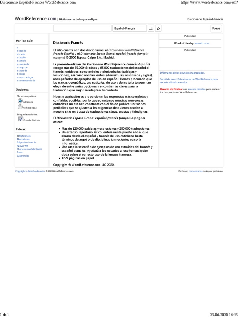 Wordreference: Diccionario Francés | PDF | Lexicografía | Lexicología