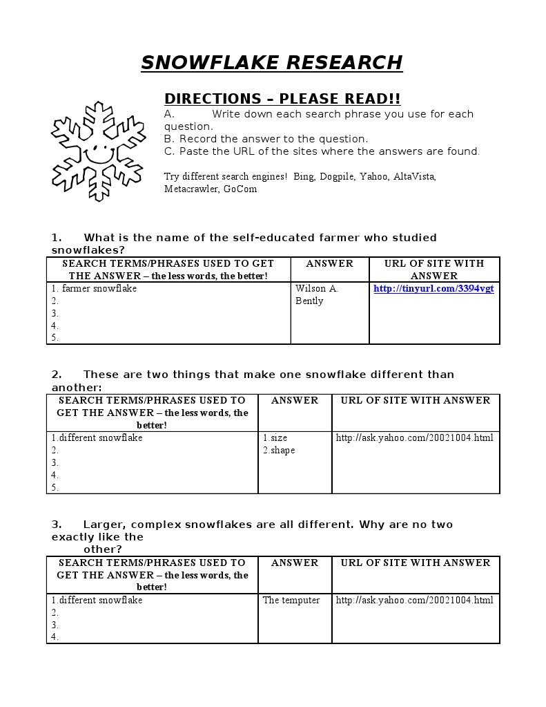 Snowflake Research: Directions - Please Read!! | PDF | Internet Search ...