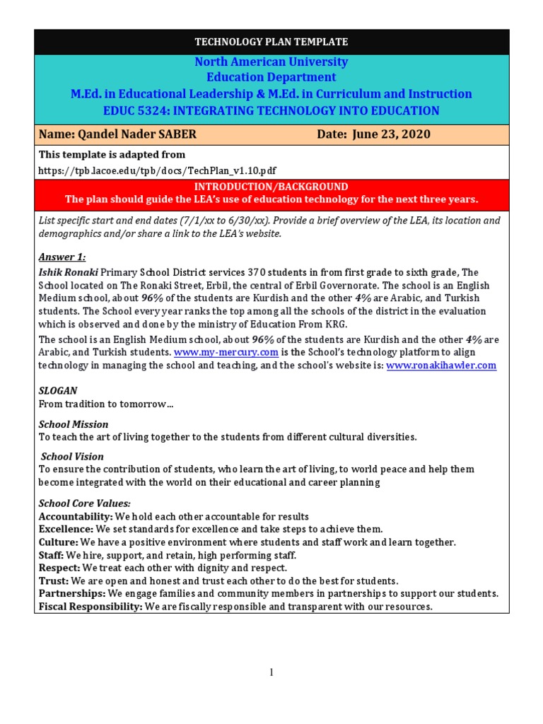 Educ 5324-Technology Plan | PDF | Educational Technology | Educational ...