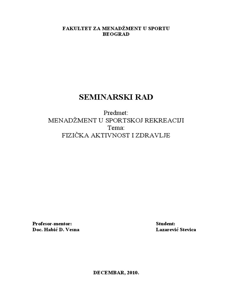 Fizicka Aktivnost I Zdravlje | PDF