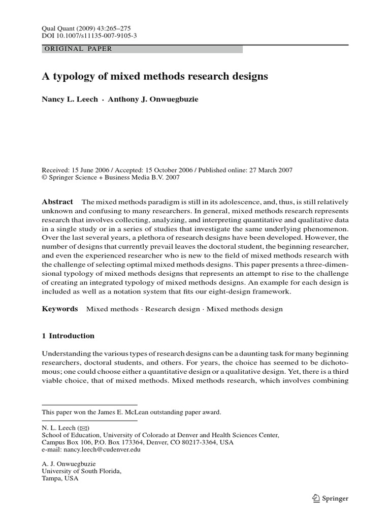 Leech & Onwuegbuzie (2009) - A Typology of Mixed Methods Research ...