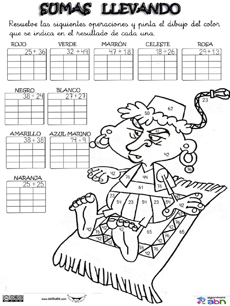 02 Sumas Llevando 2 Dígitos 002 Colorear ABN | PDF