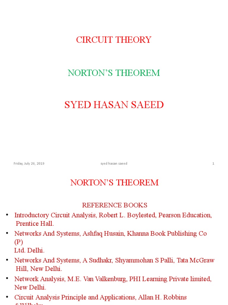 Nortons Theorem Pdf Network Analysis Electrical Circuits Electrical Network