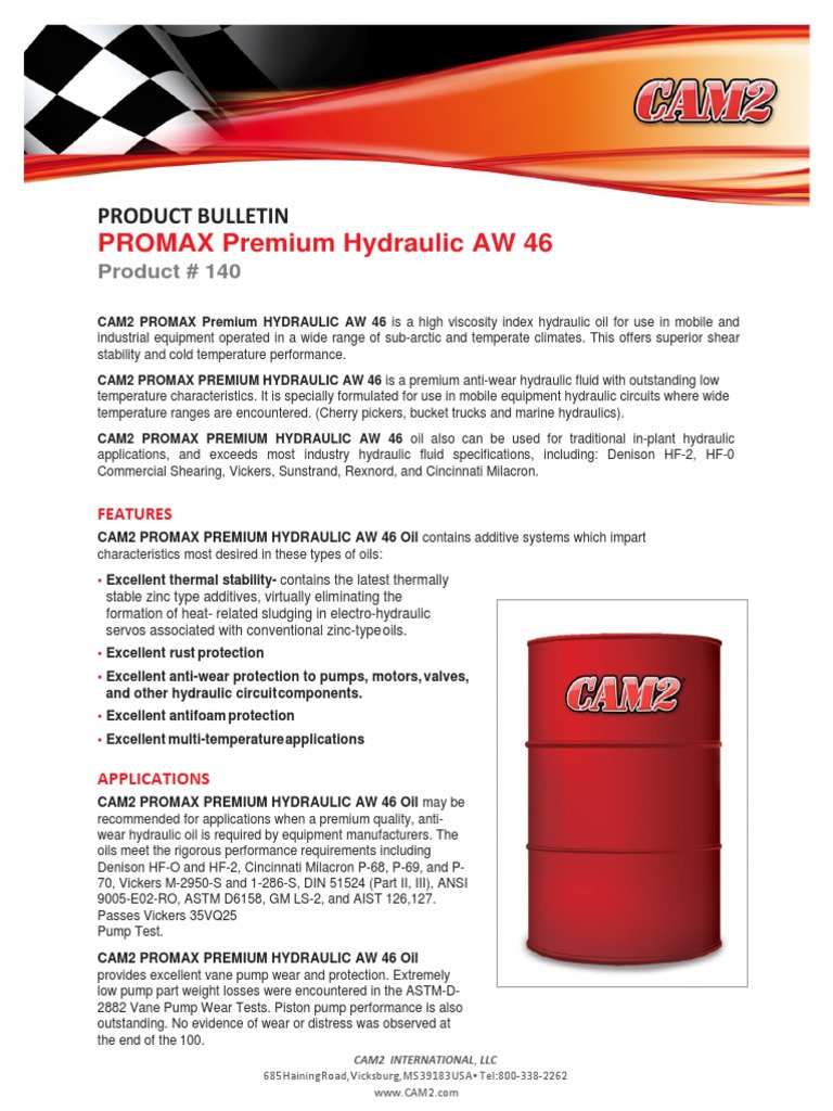 CAM218780565 140 PROMAX Premium Hydraulic AW46 Product Bulletin PDF ...