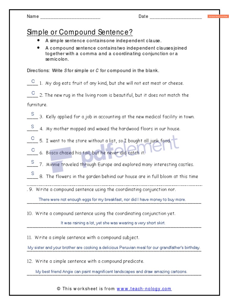 Simple or Compound Sentences Exercises | PDF | Semiotics | Language ...