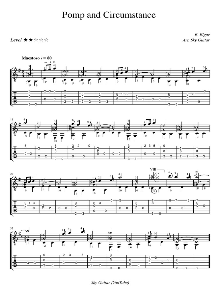 Pomp and Circumstance (Sky Guitar #5) L2 (TAB) | PDF | Edward Elgar ...