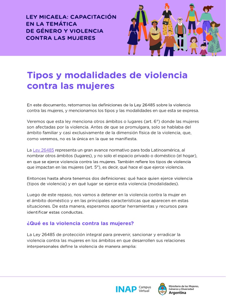 Ley 26485: Tipos y Modalidades de Violencia | PDF | La violencia contra las mujeres | Violencia ...