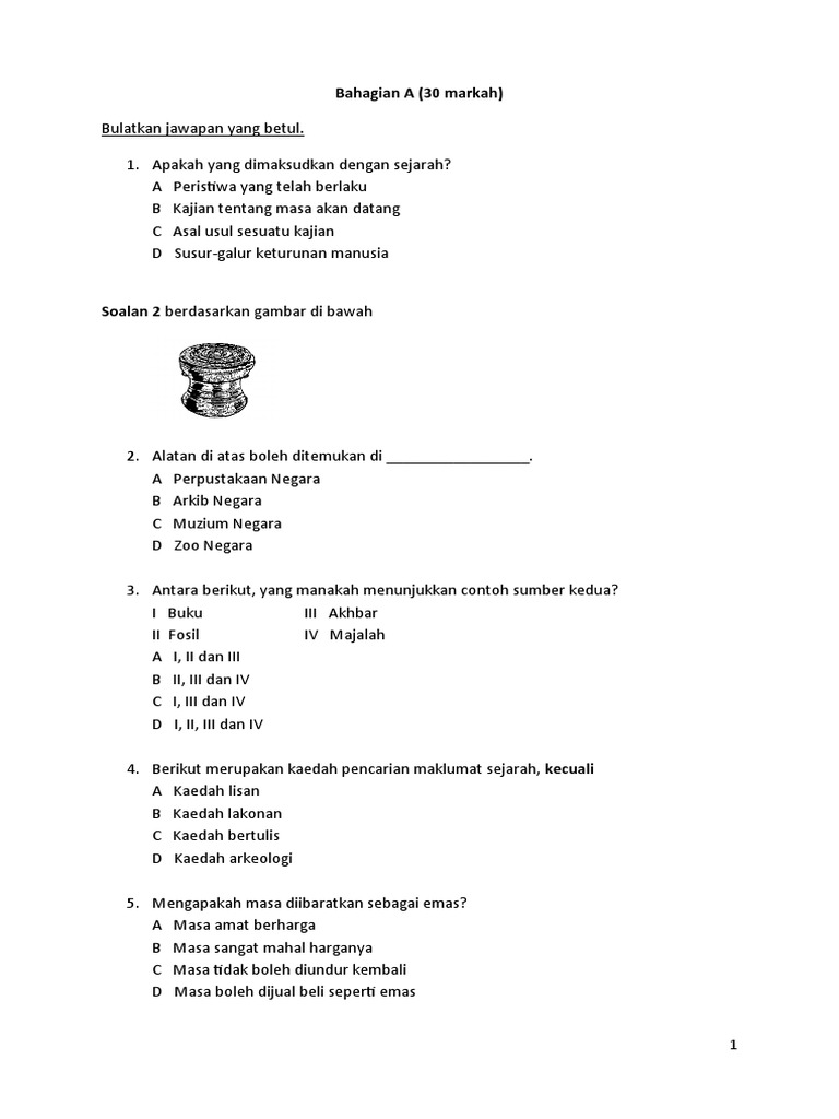 Exam Sejarah Tahun 4 Pertengahan Tahun | PDF