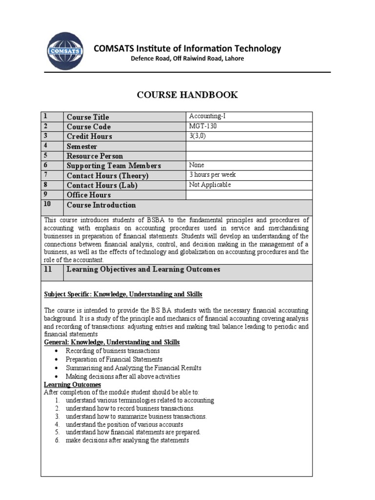 Acc. Course Outline | PDF | Debits And Credits | Accounting